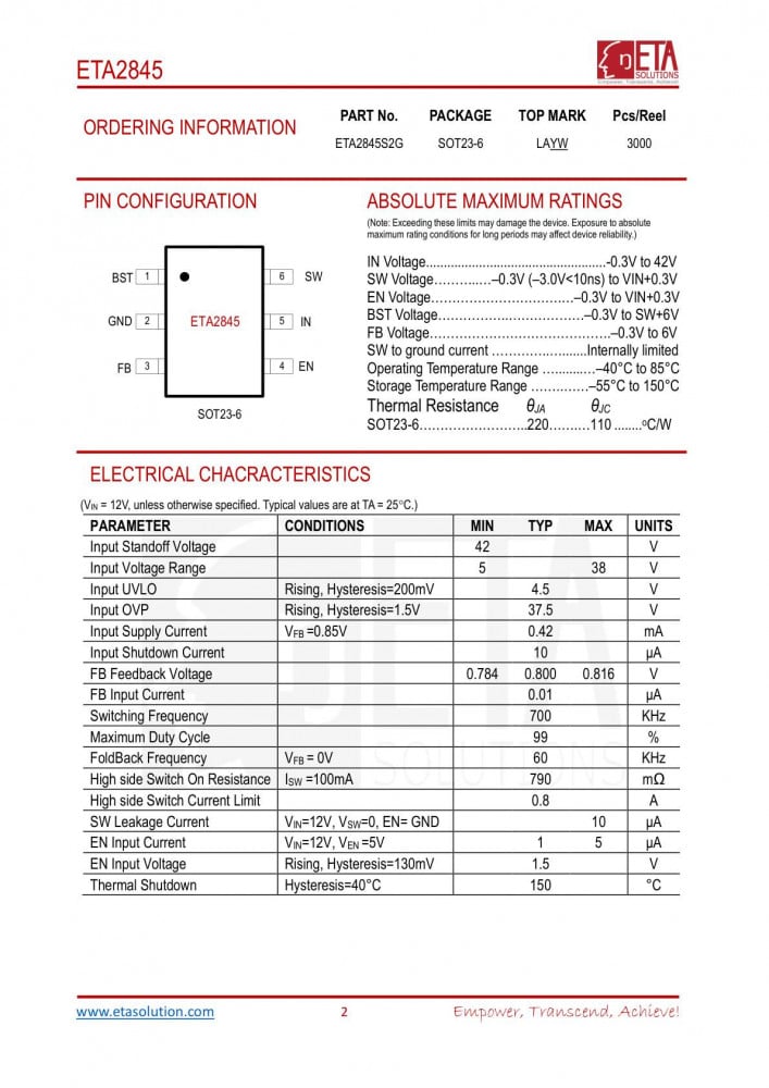 ETA2845S2G datasheet page 2