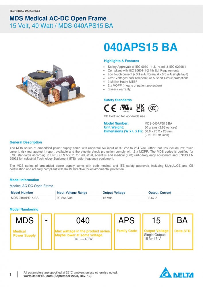 MDS-040APS15 BA datasheet page 1