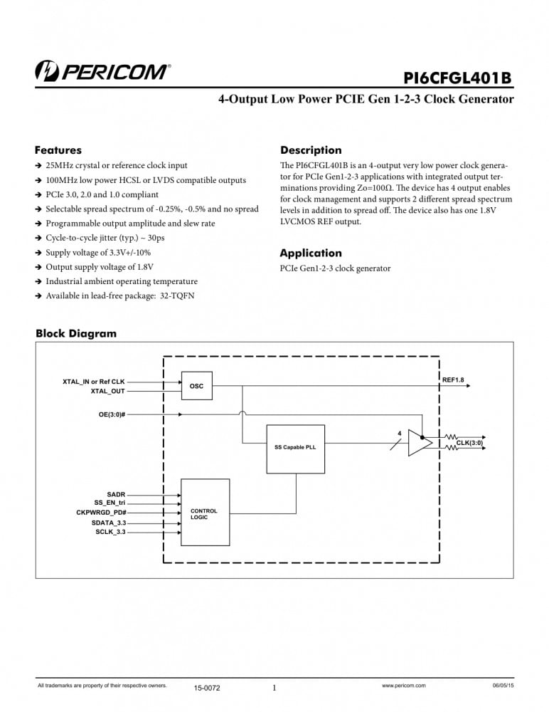 PI6CFGL401BZHIEX datasheet page 1