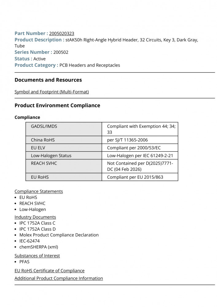 MOLEX 2005020323 product document page 1