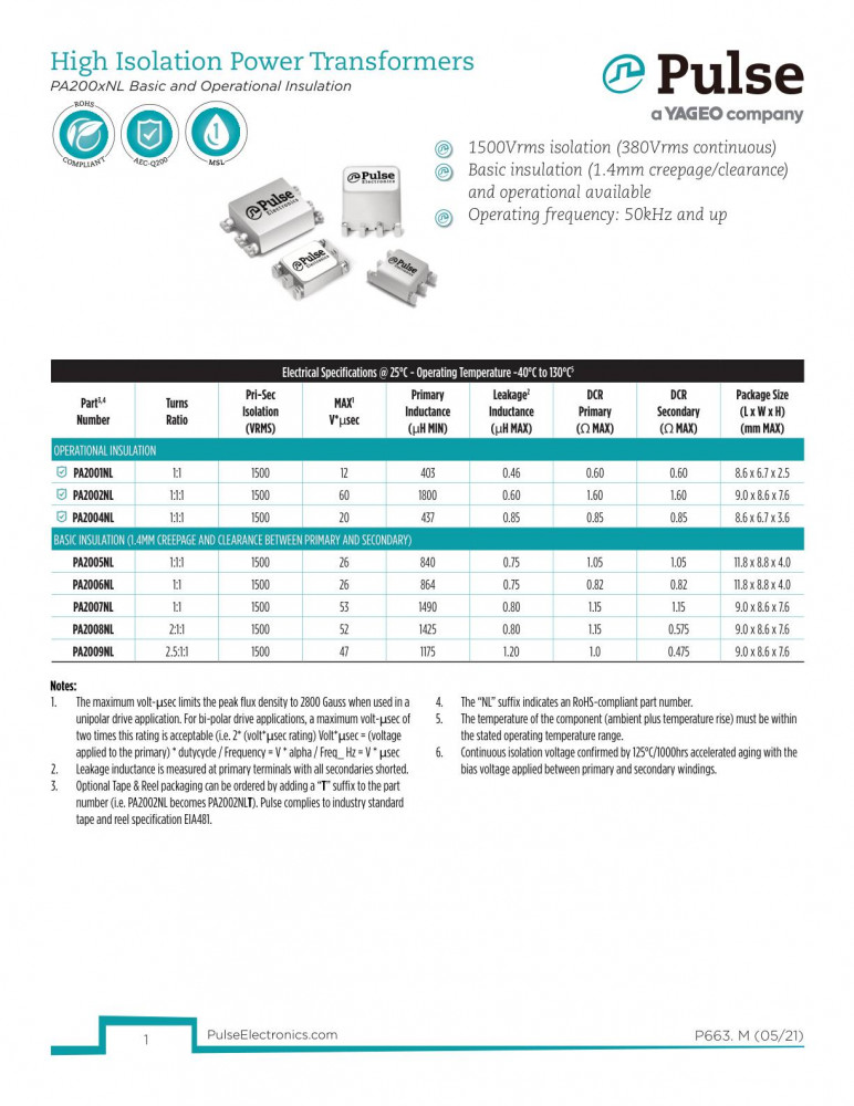 PA2005NLT datasheet page 1