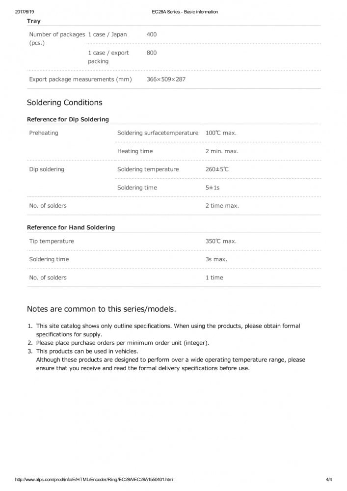 EC28A1550401 packing and soldering conditions