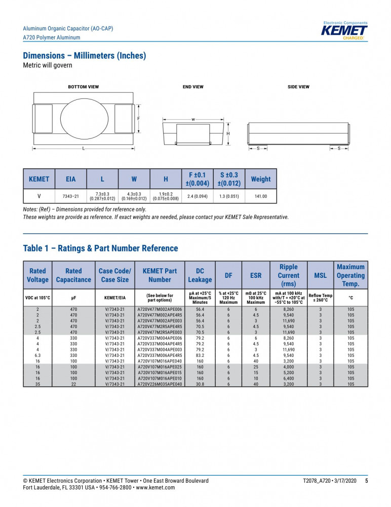 KEMET A720 datasheet page 5