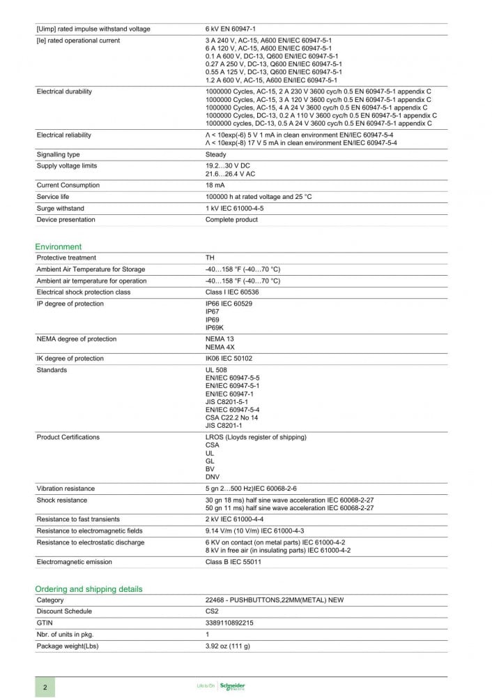 XB4BK125B5 technical document page 2