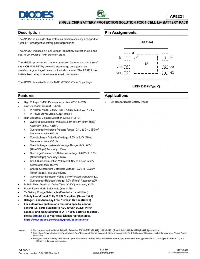 AP9221 datasheet page 1