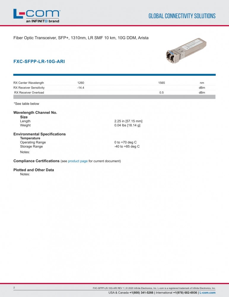 FXC-SFPP-LR-10G-ARI datasheet page 2