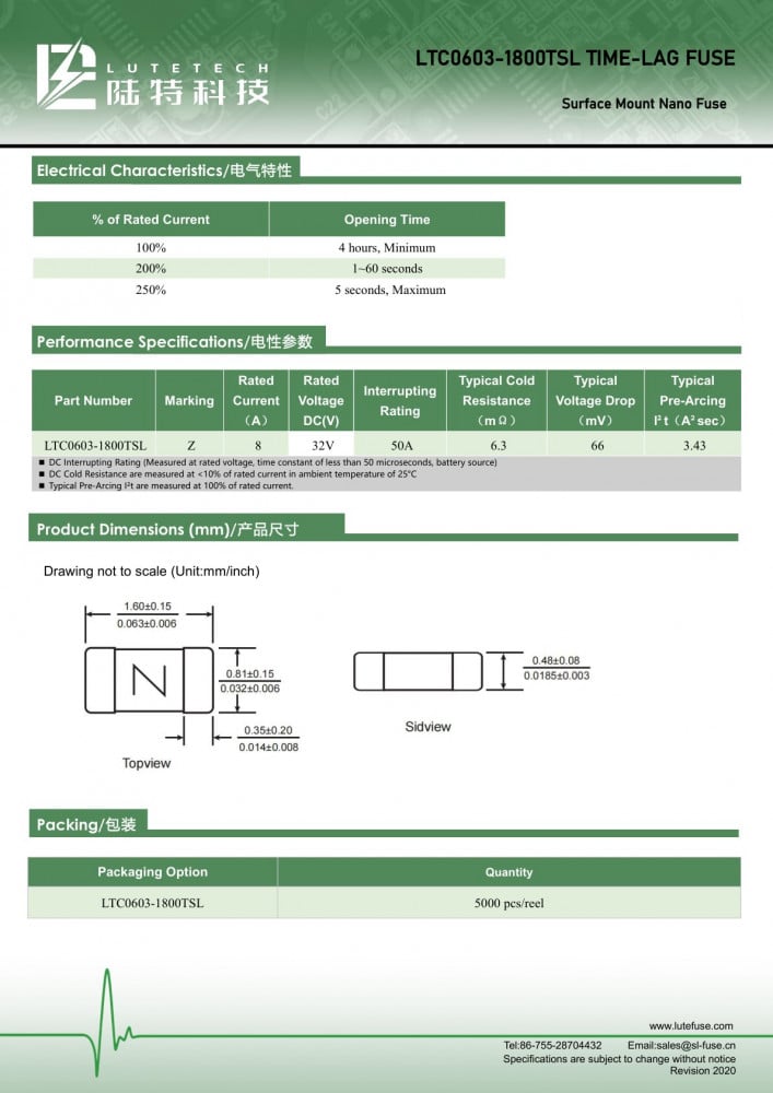 LTC0603-1800TSL technical document page