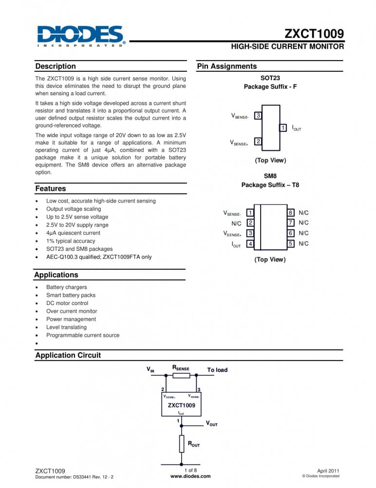 ZXCT1009FTA datasheet page 1