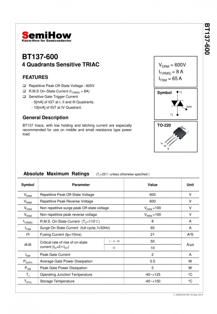 BT137-600 datasheet page 1