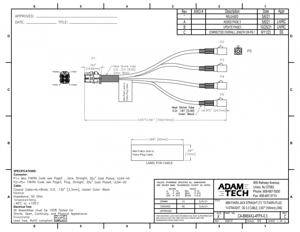 CA-BM04XJ-4FPX-0.3 product drawing, sheet 1
