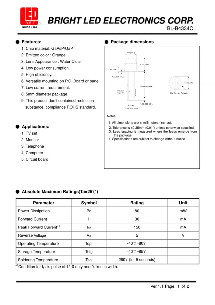 BL-B4334C datasheet page 1