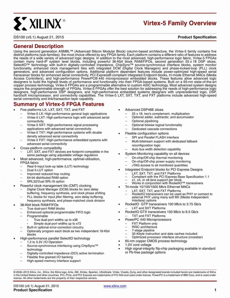 Virtex-5 datasheet page 1