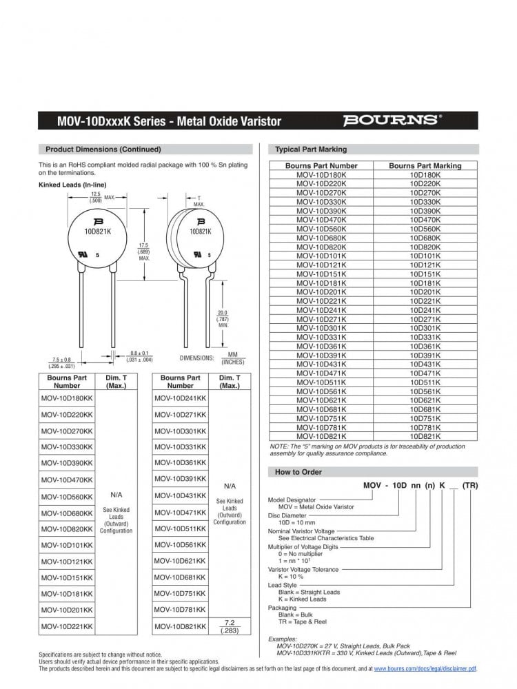 BOURNS MOV-10D221K datasheet page 3