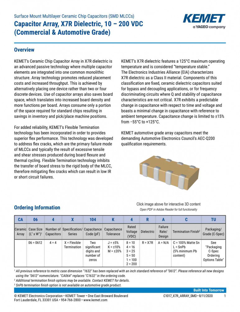KEMET CA064 series document page 1