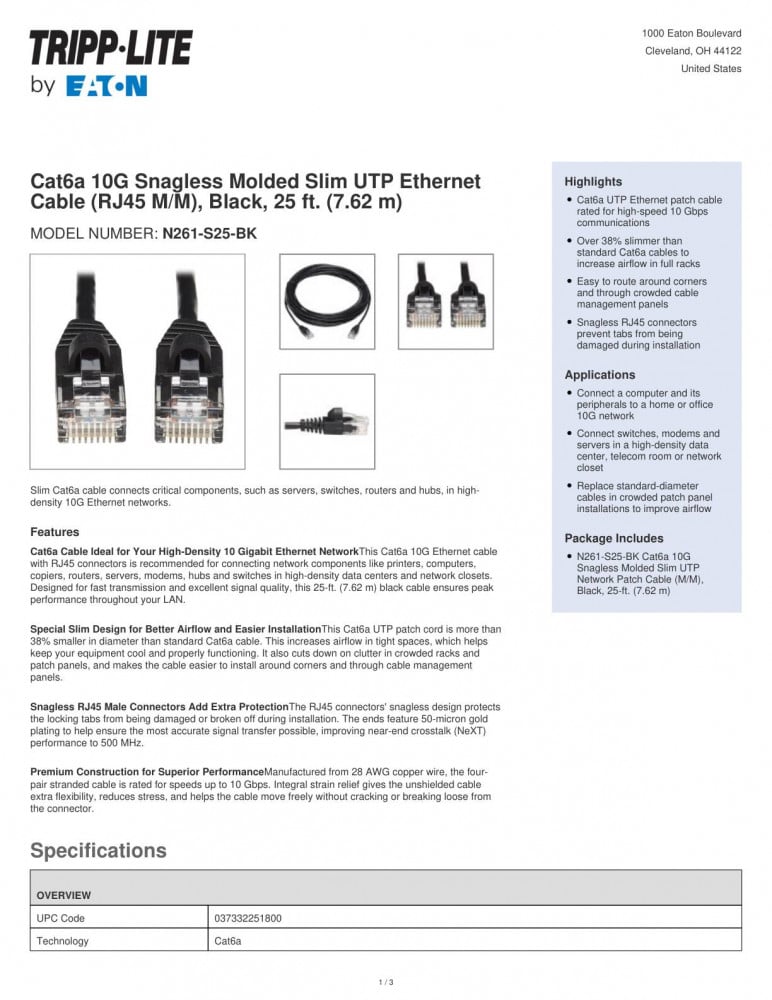 N261-S25-BK technical document page 1