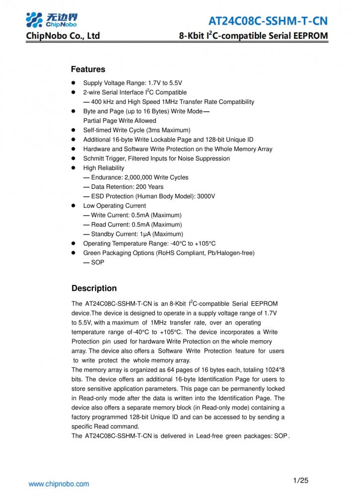 AT24C08C-SSHM-T-CN datasheet page 1
