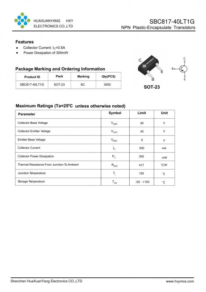 SBC817-40LT1G-HXY datasheet page 1