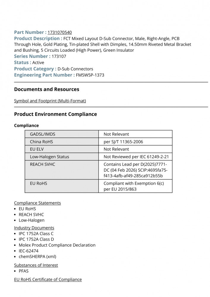 Technical document image 1 for MOLEX 1731070540