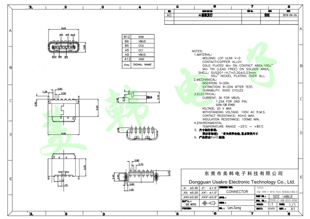 USAKRO TYPE-C-6M-033-050 technical drawing page