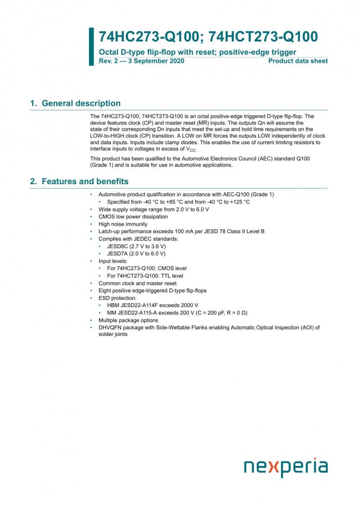 74HCT273PW-Q100J datasheet page 1