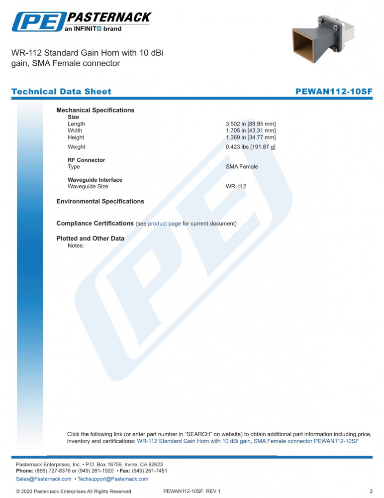PEWAN112-10SF technical data sheet page 2