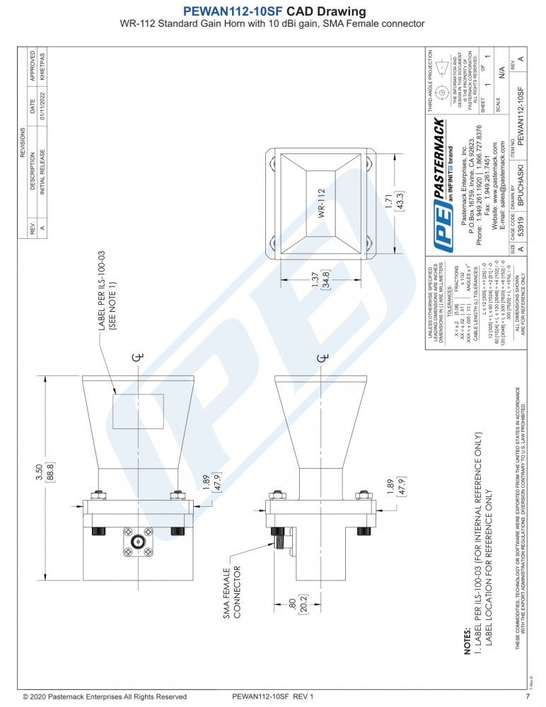 PEWAN112-10SF technical data sheet page 7