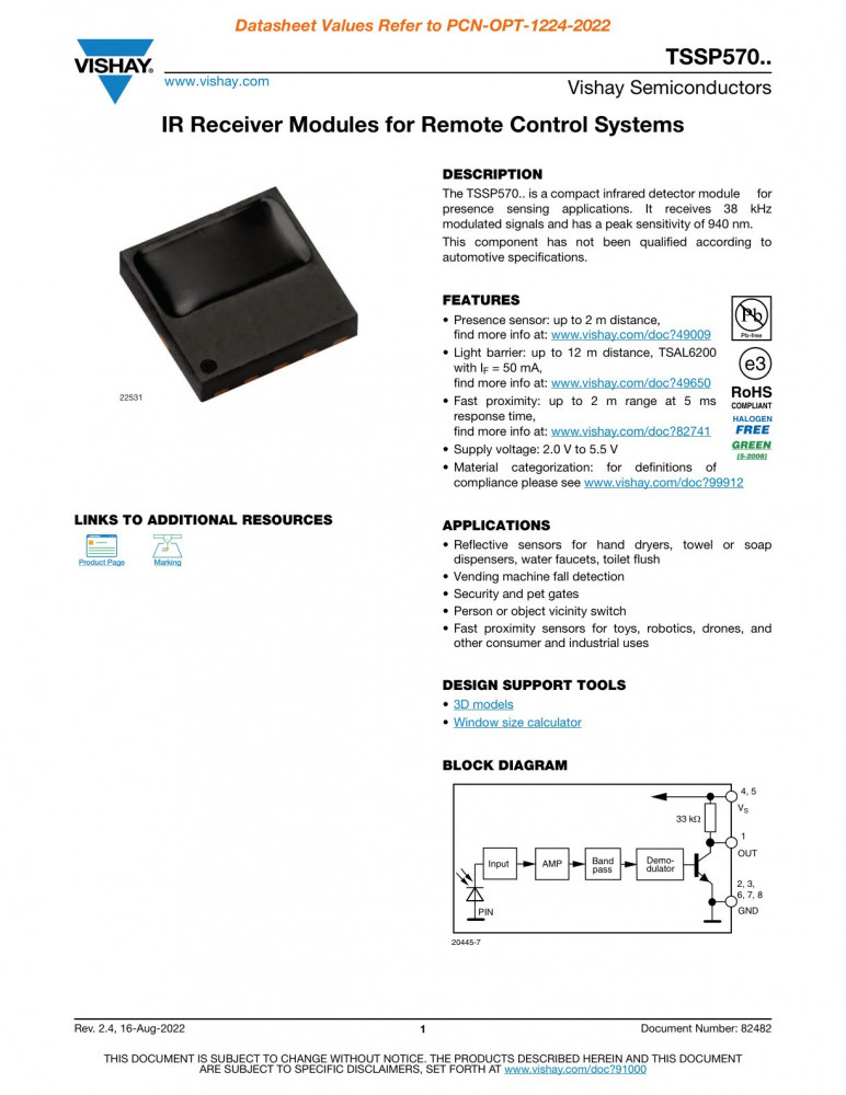 TSSP57038HTT1 datasheet page 1