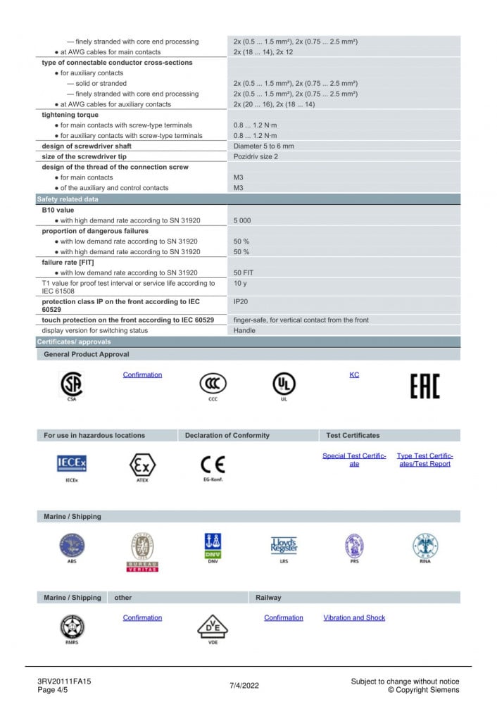 3RV20111FA15 datasheet page 4