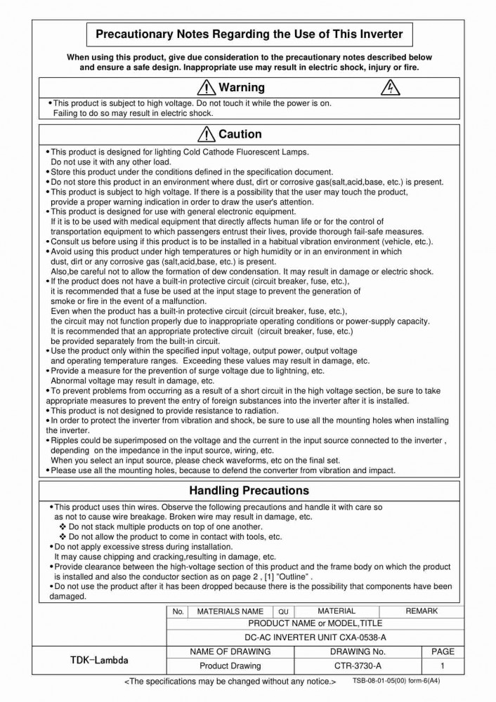CXA-0538-A product drawing, page 2
