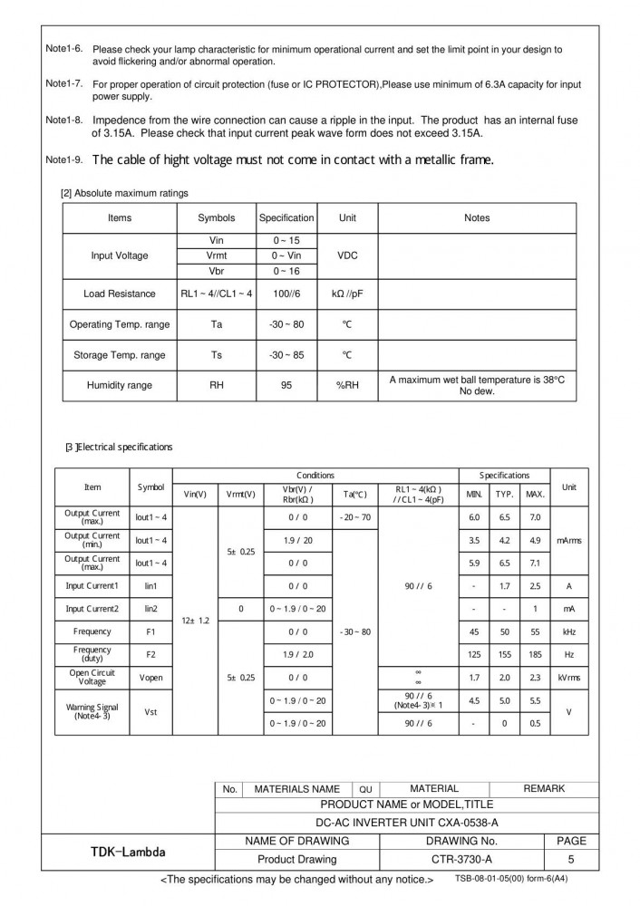 CXA-0538-A product drawing, page 6