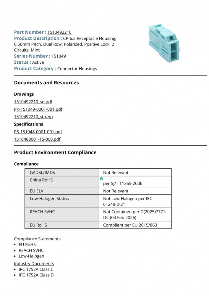 CP 6.5 connector system specification page preview 1