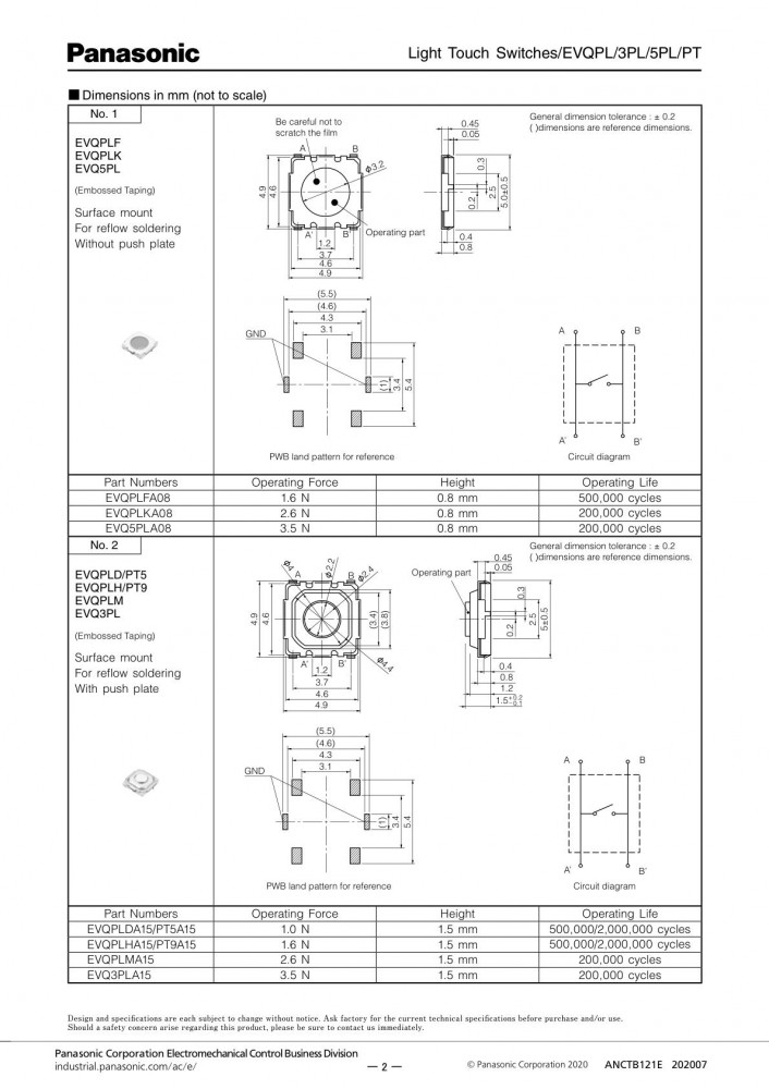EVQPT9A15 datasheet page 2