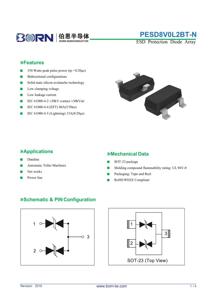 PESD8V0L2BT-N datasheet page 1