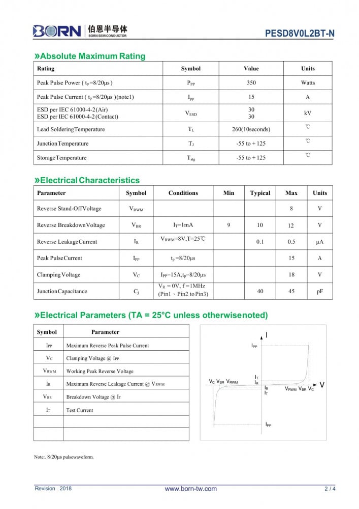 PESD8V0L2BT-N datasheet page 2
