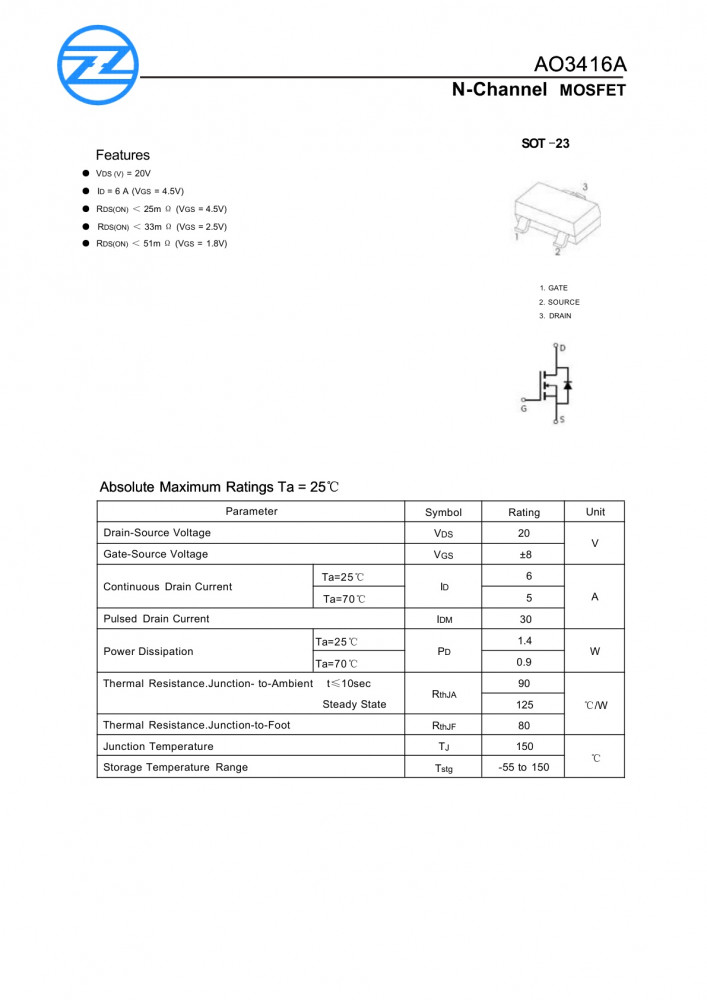 AO3416A datasheet page 1