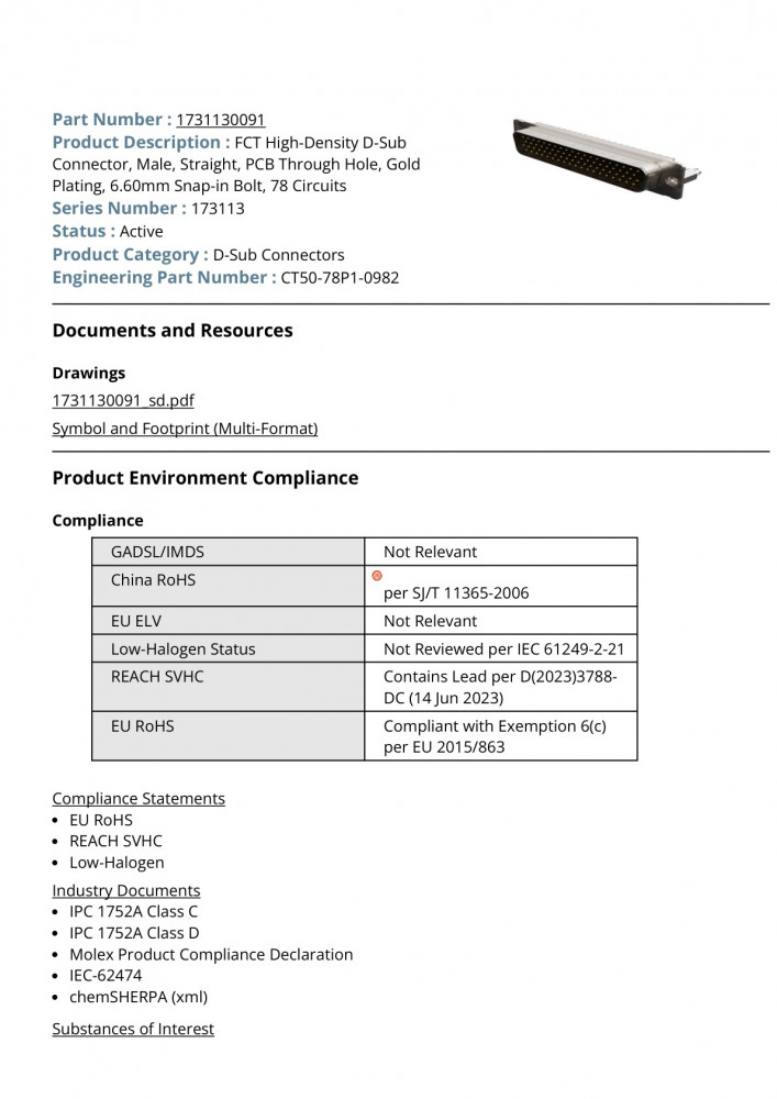 MOLEX 1731130091 product drawing, page 1