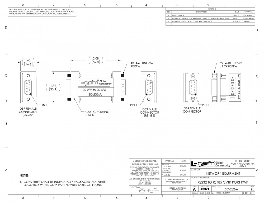 L-com SC-232-A technical document page