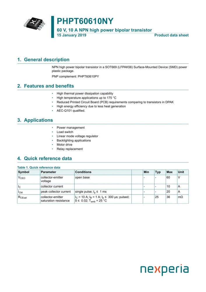 PHPT60610NYX datasheet page 1