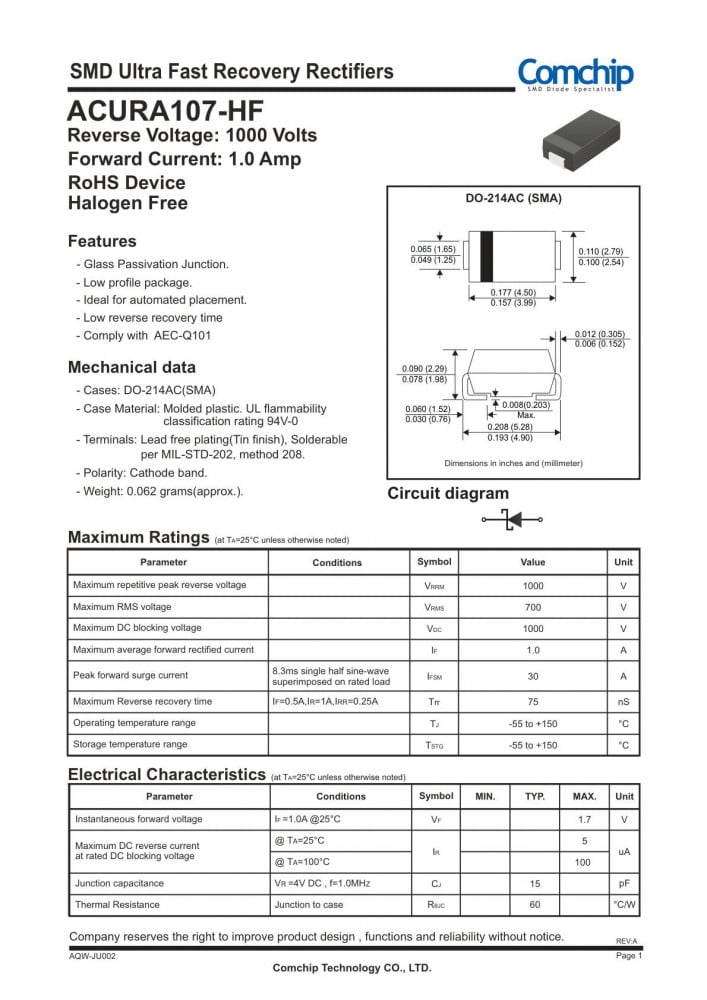 ACURA107-HF datasheet page 1