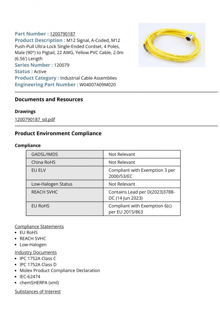 MOLEX 1200790187 technical drawing, page 1