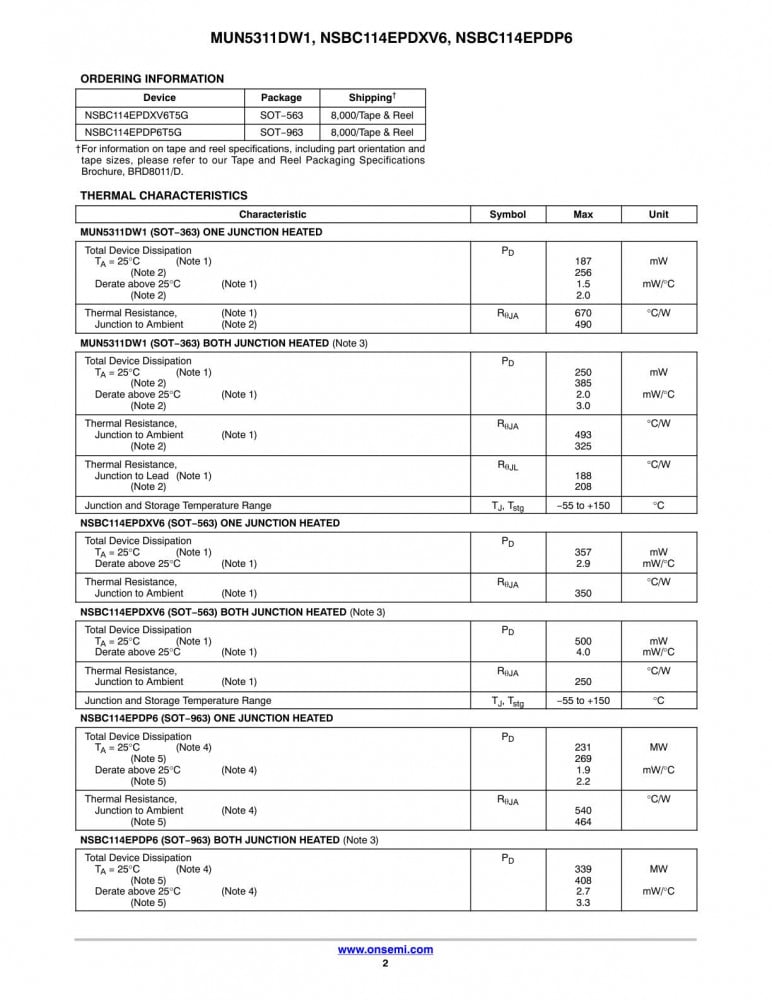 MUN5311DW1T1G datasheet page 2