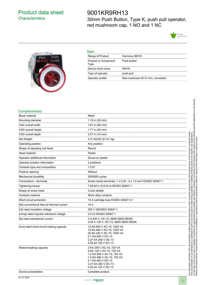 9001KR9RH13 technical document page 1