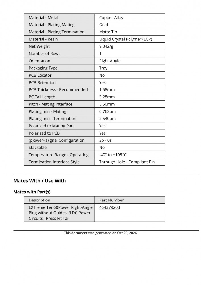 Technical document image 3 for MOLEX 464369203