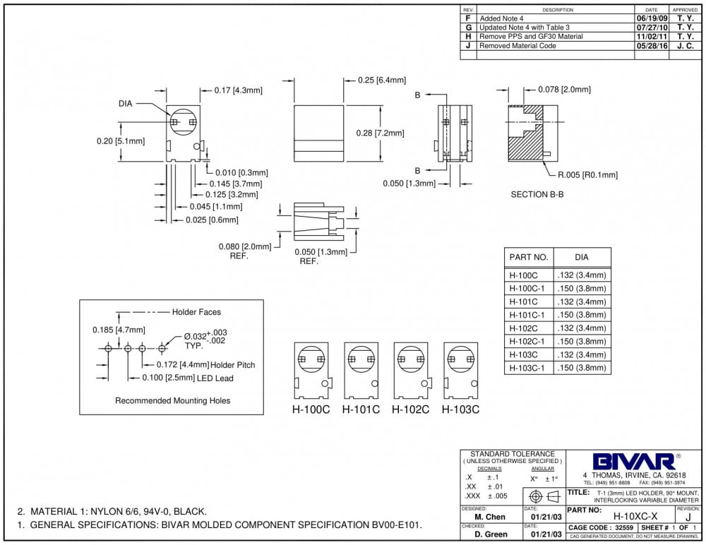 BIVAR H-103C technical drawing