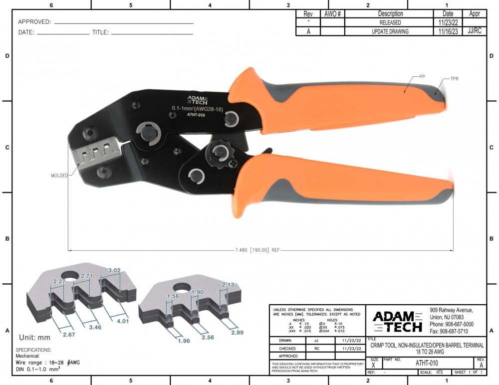 ATHT-010 ADAM TECH crimp tool drawing preview