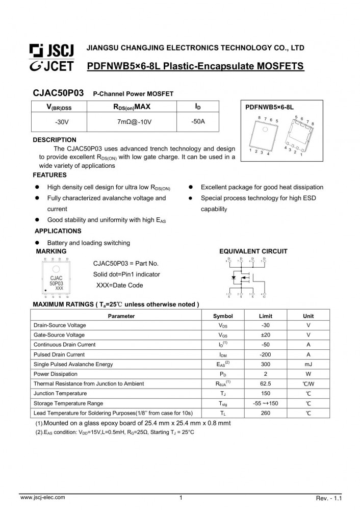 CJAC50P03 datasheet page 1