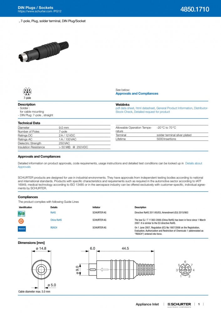 SCHURTER 4850.1710 technical document page 1
