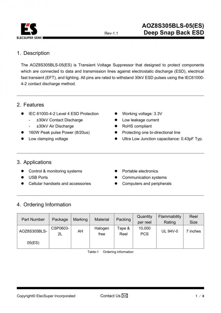 AOZ8S305BLS-05(ES) datasheet page 1