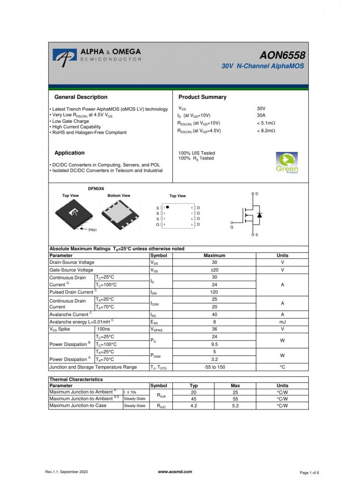 AON6558 datasheet page 1