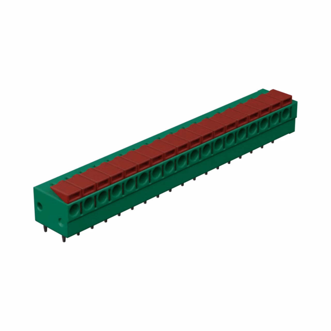 5.00mm Pitch, Eurostyle Fixed-Mount Push-Button Terminal Block, Horizontal, 10A, 22-14 AWG, Green, 18 Circuits for sale